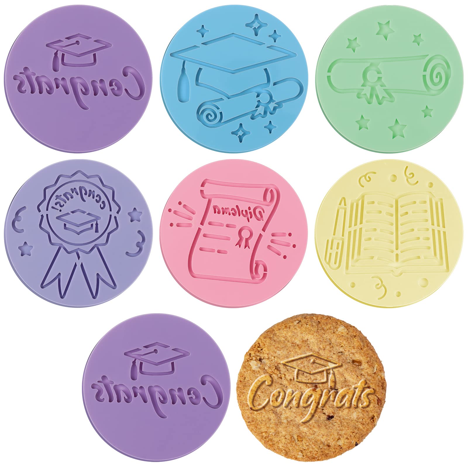 6 Pcs Graduation Season Theme Cookie Stamp Cookie Cutters Mini Cake Mold Fondant Stamp 3D Design Cookie Embosser for Graduation Party Supplies Kitchen DIY Children's Baking Tools (Graduation)