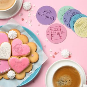 6 Pcs Graduation Season Theme Cookie Stamp Cookie Cutters Mini Cake Mold Fondant Stamp 3D Design Cookie Embosser for Graduation Party Supplies Kitchen DIY Children's Baking Tools (Graduation)