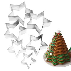 6 pieces star cookie cutters, 3d christmas tree cookie cutter set, 4th of july cookie cutters, assorted sizes stainless steel star shapes, molds for making biscuit molds fondant decorations