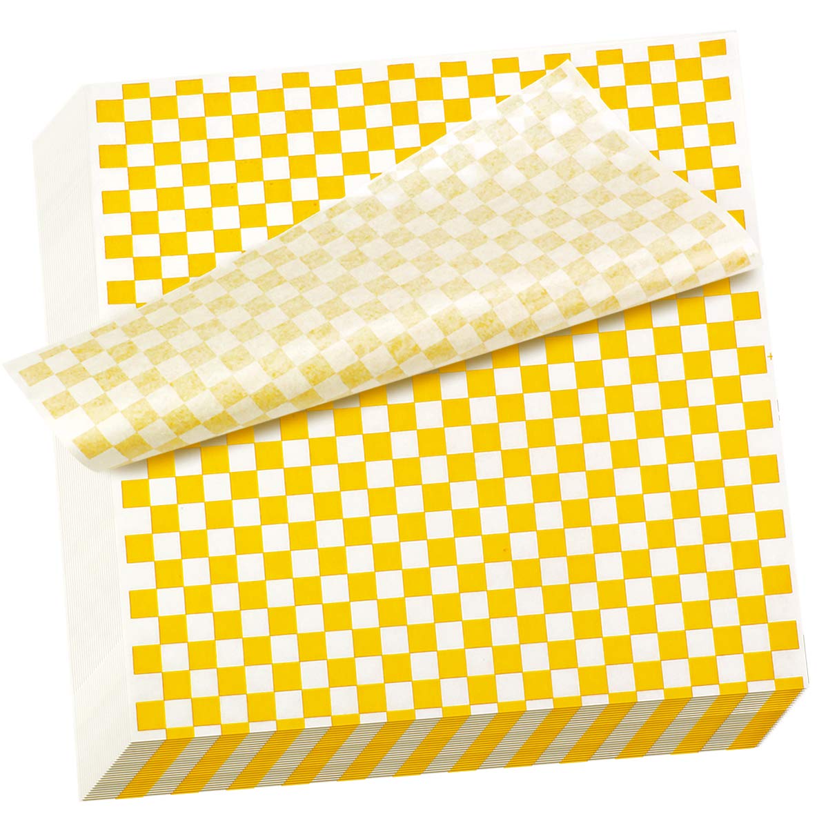 Hslife 100 Sheets Checkered Dry Waxed Deli Paper Sheets, Paper Liners for Plastic Food Basket, Wrapping Bread and Sandwiches (Yellow)