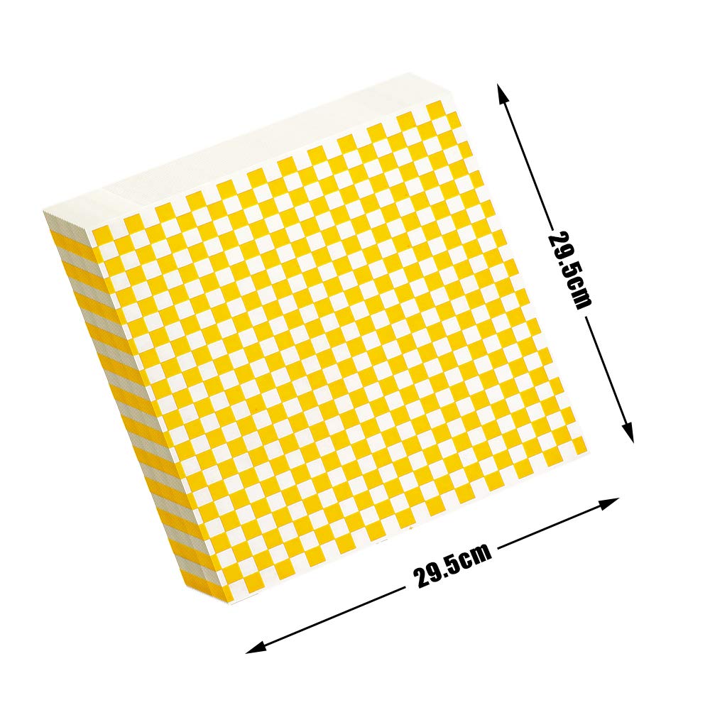 Hslife 100 Sheets Checkered Dry Waxed Deli Paper Sheets, Paper Liners for Plastic Food Basket, Wrapping Bread and Sandwiches (Yellow)