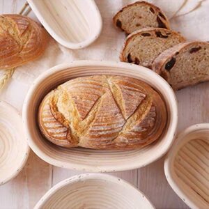 Farielyn-X 2 Packs 10 Inch Oval Shaped Bread Banneton Proofing Basket - Baking Dough Bowl Gifts for Bakers Proving Baskets for Sourdough Lame Bread Slashing Scraper Tool Starter Jar Proofing Box