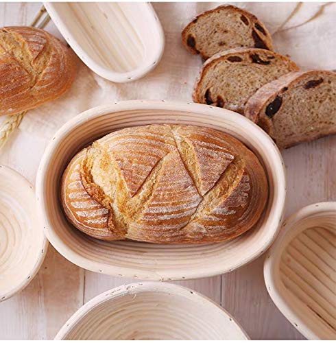 Farielyn-X 2 Packs 10 Inch Oval Shaped Bread Banneton Proofing Basket - Baking Dough Bowl Gifts for Bakers Proving Baskets for Sourdough Lame Bread Slashing Scraper Tool Starter Jar Proofing Box