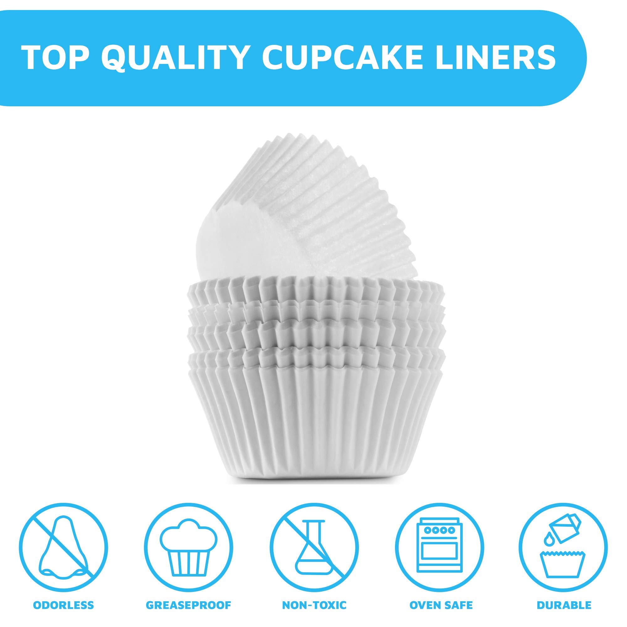 MontoPack White Cupcake Liners | 400 Standard Size Baking Cups | Greaseproof, No Smell Cupcake Wrappers | Muffin Liners for Desserts & Candies | Cupcake Liner for Holidays, Birthdays & Protein Balls