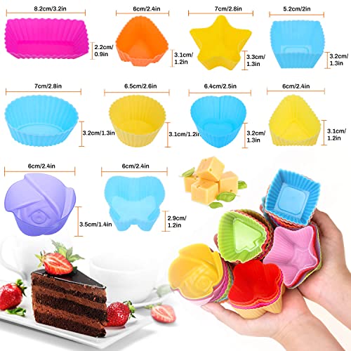 Silicone Cupcake Liners, 40Pcs Silicone Cupcake Baking Cups Reusable Muffin Liners, 10 Shapes