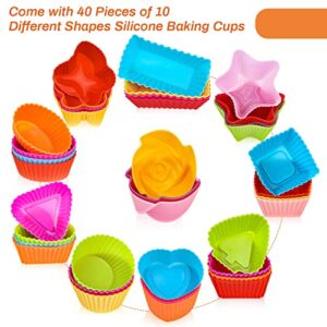 Silicone Cupcake Liners, 40Pcs Silicone Cupcake Baking Cups Reusable Muffin Liners, 10 Shapes