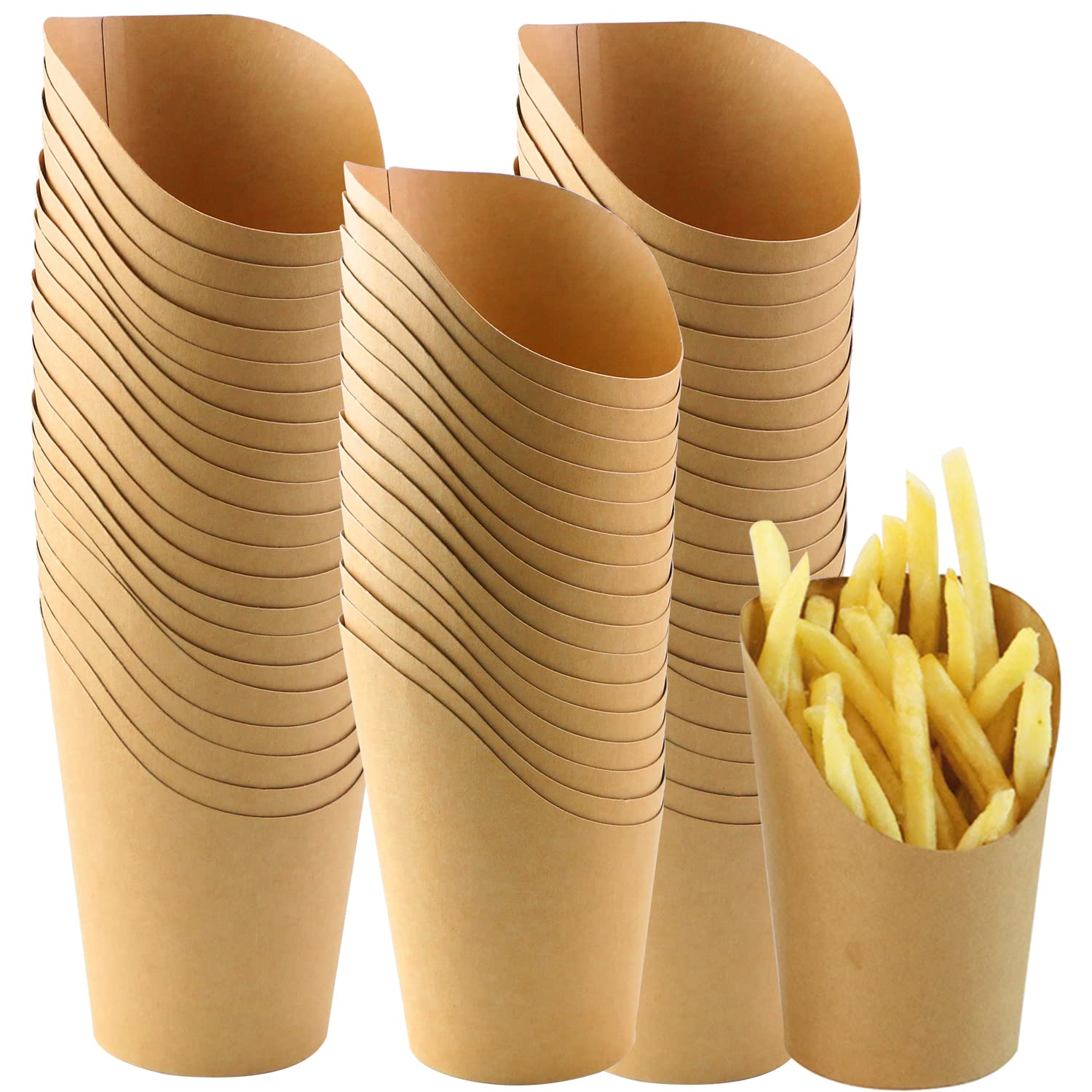 GothaBach 100 Pack 14oz Disposable Brown French Fries Cup Paper French Fries Cup Holder for Frozen Dessert Supplies Baking Cakes Popcorn Ice Cream Snacks Kraft Paper Cups Holder (14 oz)