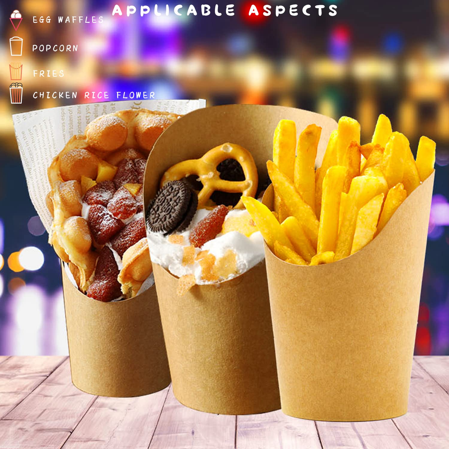 GothaBach 100 Pack 14oz Disposable Brown French Fries Cup Paper French Fries Cup Holder for Frozen Dessert Supplies Baking Cakes Popcorn Ice Cream Snacks Kraft Paper Cups Holder (14 oz)