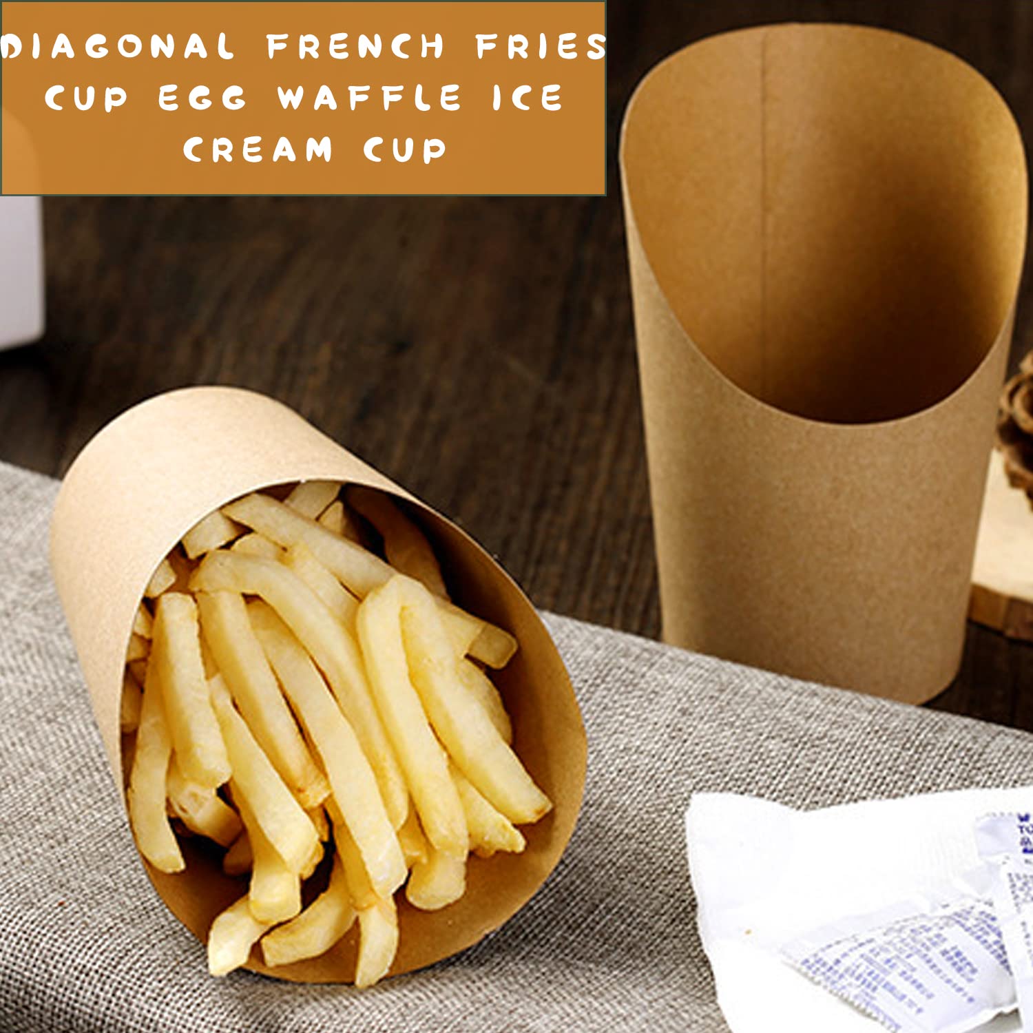 GothaBach 100 Pack 14oz Disposable Brown French Fries Cup Paper French Fries Cup Holder for Frozen Dessert Supplies Baking Cakes Popcorn Ice Cream Snacks Kraft Paper Cups Holder (14 oz)