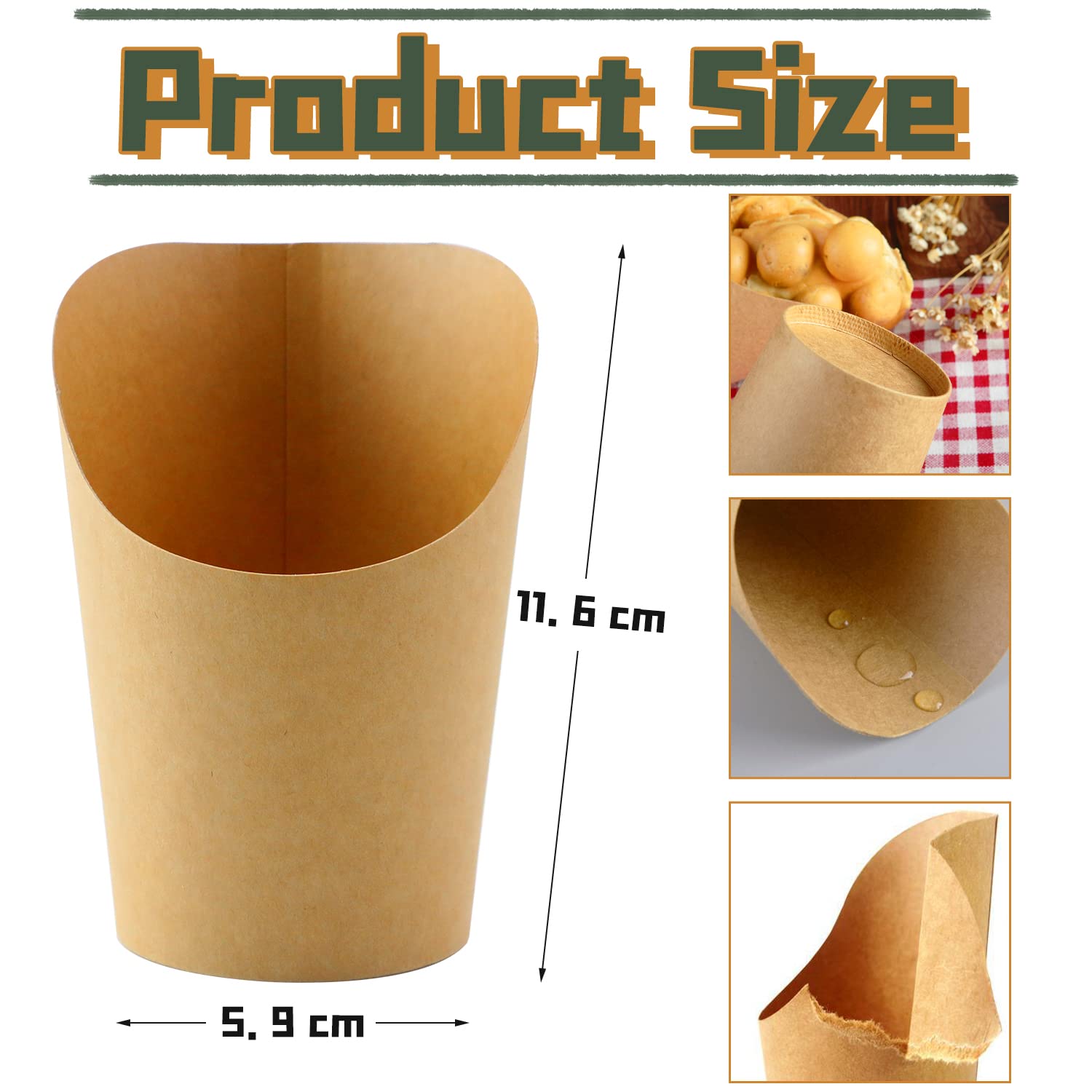 GothaBach 100 Pack 14oz Disposable Brown French Fries Cup Paper French Fries Cup Holder for Frozen Dessert Supplies Baking Cakes Popcorn Ice Cream Snacks Kraft Paper Cups Holder (14 oz)