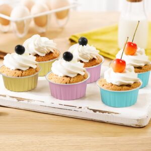 50Pcs Aluminum Foil Baking Cups with Lids, Gold, 5oz 125ml Ramekin Cupcake Liners Muffin Liners Mini Pie Pans Foil Cupcake Containers for Christmas Wedding Birthday Party Picnic Camping