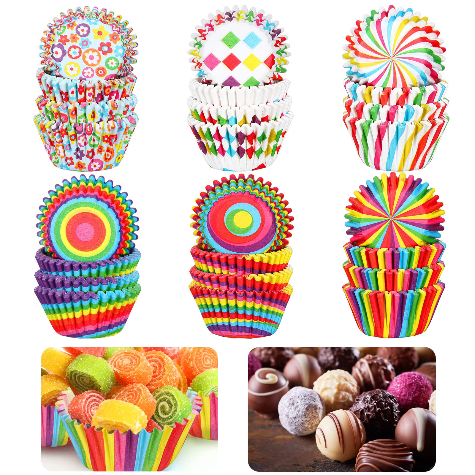 600 count Cupcake Baking Cups Muffin Cupcake Liners Candy Cup Mini Colorful Cupcake Wrappers Rainbow Combo Disposable Baking Cups Set for Birthday Party Wedding Cake Paper Cup Greaseproof Paper