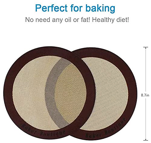 Silicone Baking Mats, 2-Pack Non-stick Silicone Baking Sheet Liner, Reusable Heat Resistant Baking Pastry Sheets for Bake Pans/Rolling/Macaron/Cookie (Round 9", Brown)