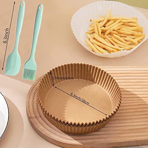 100 Pcs Air Fryer Disposable Paper Liner, Basting Brush and Silicone Spatula, Instant Pot Oven Insert Parchment Sheets, Non-stick Parchment Paper for Baking Cooking,6.3inch