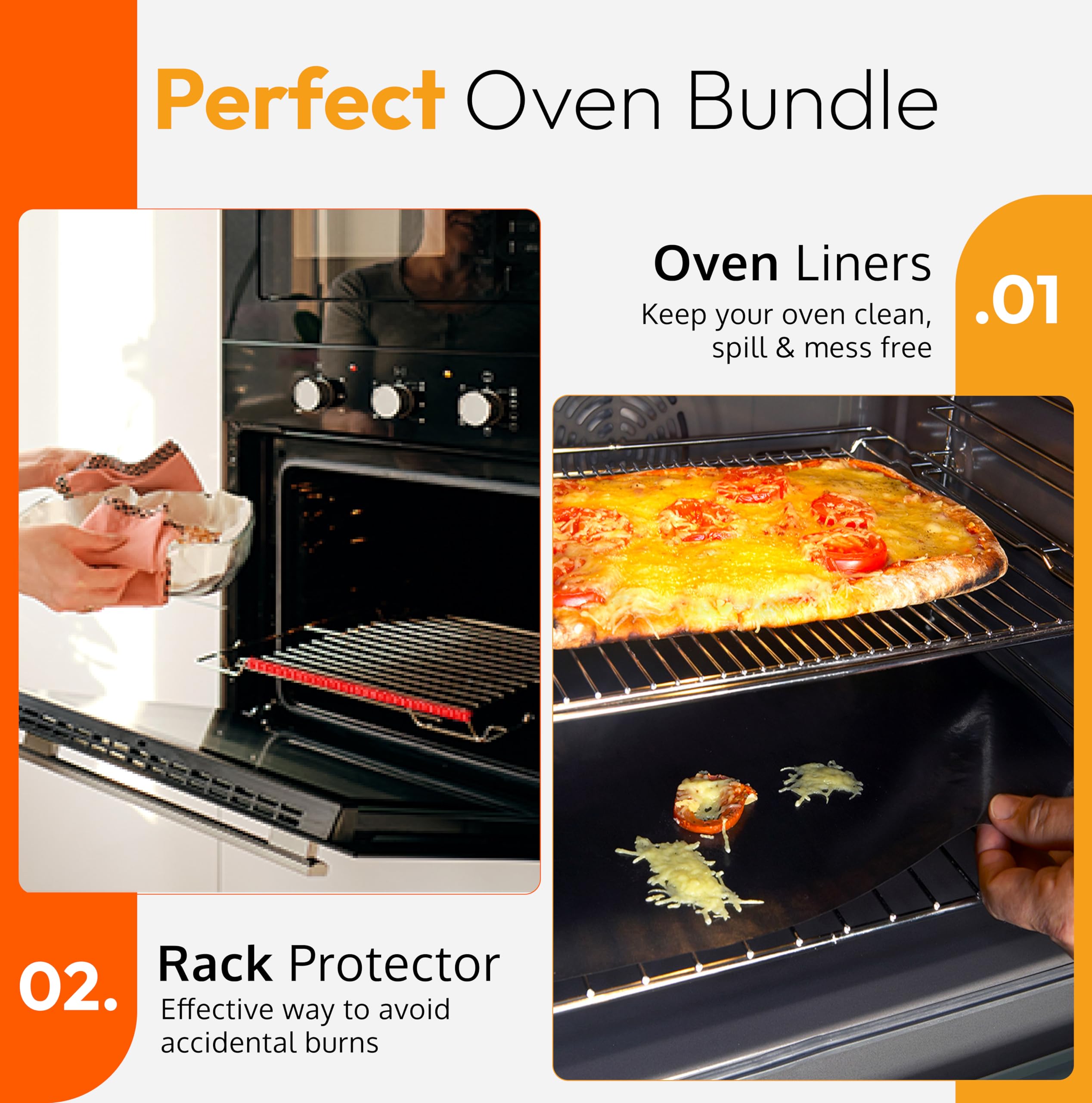 Oven Liners for Bottom of Oven (2-Pack) Bundled with Oven Rack Shields (2-Pack) - Large Oven Mat for Bottom of Oven (17"x 25") and 14" Silicone Oven Rack Protector - Reusable & Heat Resistant