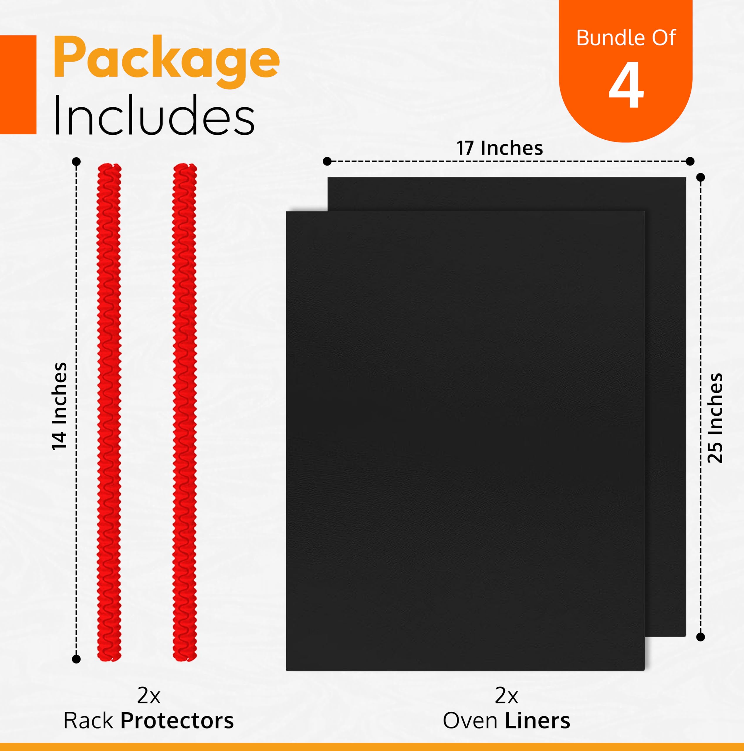 Oven Liners for Bottom of Oven (2-Pack) Bundled with Oven Rack Shields (2-Pack) - Large Oven Mat for Bottom of Oven (17"x 25") and 14" Silicone Oven Rack Protector - Reusable & Heat Resistant