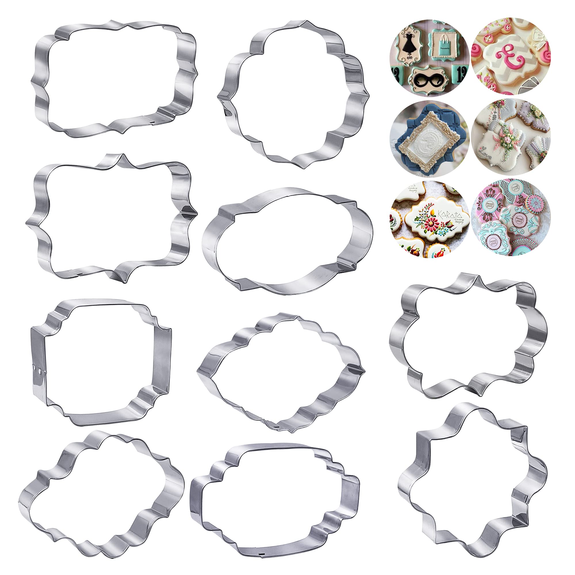 10 PCS Plaque Frame Cookie Cutters Set Different Frames Fondant Cutter Molds for Making Mousse Cake Cookies Biscuit, Fruit, Bread Wedding and Birthday Party Decorations