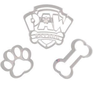 inspired by paw patrol cookie cutters. paw patrol children’s cartoon characters badge/shield, dog bone and puppy paw print 3d printed cookie cutters (3 pack)