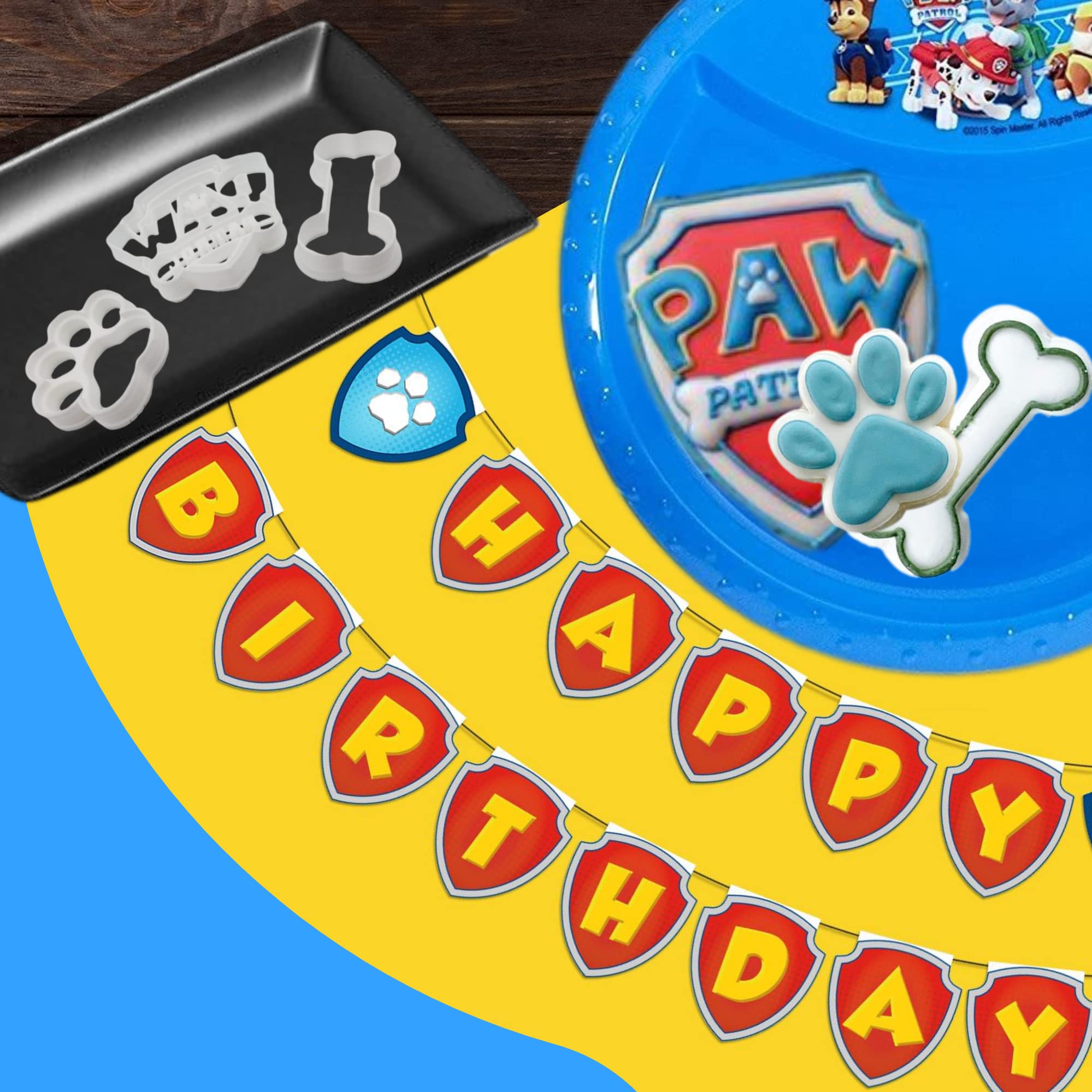 INSPIRED BY PAW PATROL COOKIE CUTTERS. Paw Patrol Children’s Cartoon Characters Badge/Shield, Dog Bone and Puppy Paw Print 3D Printed Cookie Cutters (3 Pack)