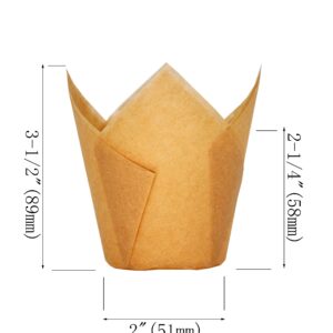 QLSmypkg Muffin Greaseproof paper Baking cupcake cups, 2" x 3 1/2" Natural Tulip Baking Cup Case of 125 pcs (125, Standard)