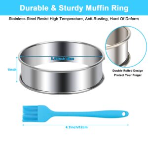 6 Pack English Muffin Ring 3.15inches Stainless Steel Crumpet Mold Ring Nonstick Pastry Ring Double Rolled Tart Rings with Silicone Brush for Home Baking (3.15inch/8cm)