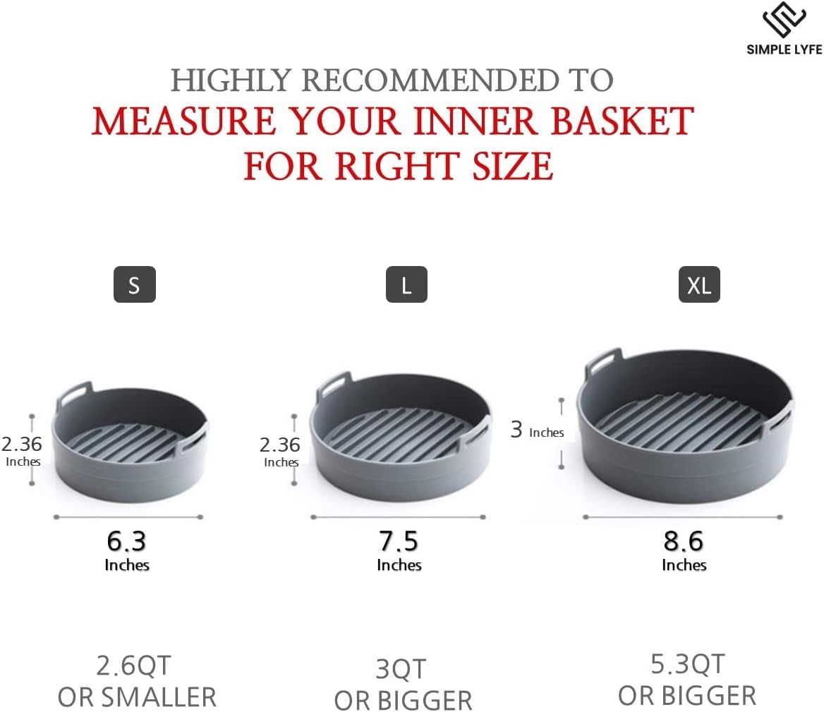 Premium Air Fryer Silicone Pot Liner | EXTRA STRONG | Food Safe Air fryers Oven Accessories | Replacement of Flammable Parchment Paper | No More Cleaning Basket After Using Airfryer (5.3QT & up)