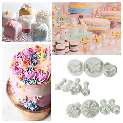 Soleebee 114 Pcs Cake Decorating Tools Fondant Cake Baking Decorating Sugar Craft Icing Tools Plunger Cutters Snowflake Rose Flower Moulds Set Letter Cookie Cutters Rolling Pin Equipment Accessories