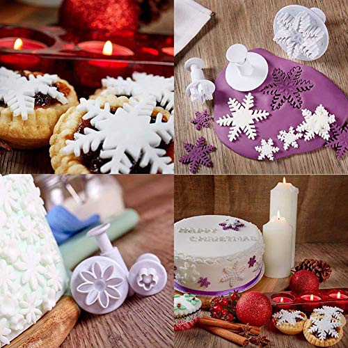 Soleebee 114 Pcs Cake Decorating Tools Fondant Cake Baking Decorating Sugar Craft Icing Tools Plunger Cutters Snowflake Rose Flower Moulds Set Letter Cookie Cutters Rolling Pin Equipment Accessories