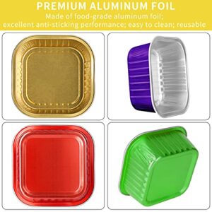 Mini Square Baking Cups,HEYYUMI 50pcs 5oz Aluminum Foil Mini Cake Pans with Lids,Disposable Ramekins Muffin Tins Cupcake Liners,Individual Dessert Containers Flans for Party Bakery(5 Colors E)