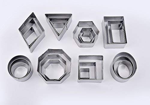 SurgeHai Geometric Shape Cutters Mini Cutters Including Hexagon, Square, Circle, Oval, Diamond Molds for Fondant, Clay–Stainless Steel, 24 Pcs Set