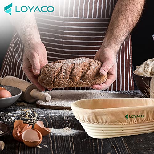 LOYACO 10pcs Banneton Bread Proofing Baskets 10" Round + 9" Oval Sourdough Proofing Basket Set with Dough Bowls, Bread Lame, Whisk, Dough Scrapers & Oil Brush - Bread Making Tools and Supplies Gift