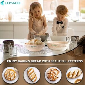 LOYACO 10pcs Banneton Bread Proofing Baskets 10" Round + 9" Oval Sourdough Proofing Basket Set with Dough Bowls, Bread Lame, Whisk, Dough Scrapers & Oil Brush - Bread Making Tools and Supplies Gift