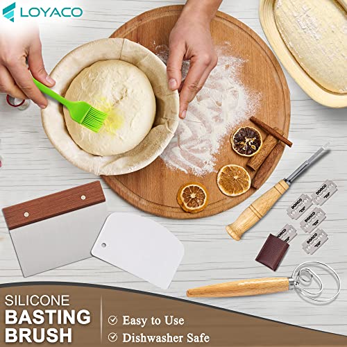 LOYACO 10pcs Banneton Bread Proofing Baskets 10" Round + 9" Oval Sourdough Proofing Basket Set with Dough Bowls, Bread Lame, Whisk, Dough Scrapers & Oil Brush - Bread Making Tools and Supplies Gift