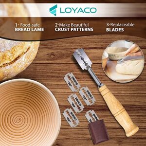 LOYACO 10pcs Banneton Bread Proofing Baskets 10" Round + 9" Oval Sourdough Proofing Basket Set with Dough Bowls, Bread Lame, Whisk, Dough Scrapers & Oil Brush - Bread Making Tools and Supplies Gift