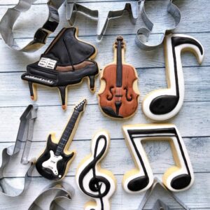 LILIAO Music Cookie Cutter Set - 6 Piece - Violin, Piano, Electric Guitar, Music Note, G Clef and Eighth Note Biscuit Fondant Cutters - Stainless Steel