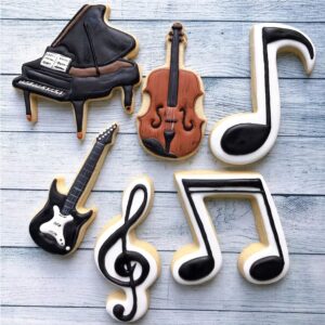 LILIAO Music Cookie Cutter Set - 6 Piece - Violin, Piano, Electric Guitar, Music Note, G Clef and Eighth Note Biscuit Fondant Cutters - Stainless Steel