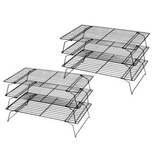 kingrol 2 pack 3-tier stackable cooling rack, non-stick wire cake rack for pies, cookies, pastries