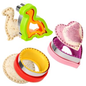 sandwich cutter and sealer set, 3 pcs bread decruster sandwich mold dinosaur heart and circle shapes pancake maker diy sandwich cutters for kids boys