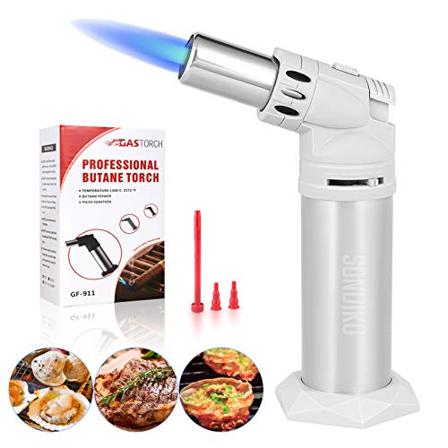 Mini Kitchen Torch, Sondiko Butane Torch Refillable Blow Torch Lighter with Adjustable Flame&Safety Lock for Cooking, BBQ, Creme Brulee, DIY, Soldering (Butane Gas not Included)