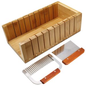 soap cutting tool set wooden loaf cutter mold + 2 pcs straight wavy stainless steel cutter slicer