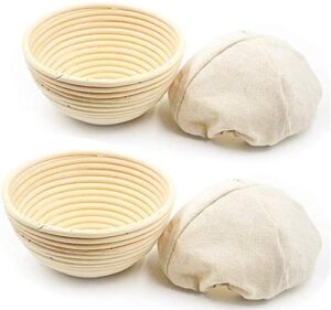 2 pack sourdough proofing baskets set 6 inch dough proofing rising rattan basket round brotform banneton bread basket with linen liner for home bakers