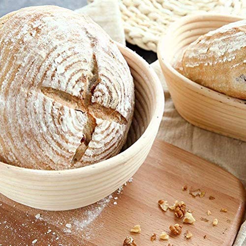 2 Pack Sourdough Proofing Baskets Set 6 Inch Dough Proofing Rising Rattan Basket Round Brotform Banneton Bread Basket With Linen Liner For Home Bakers