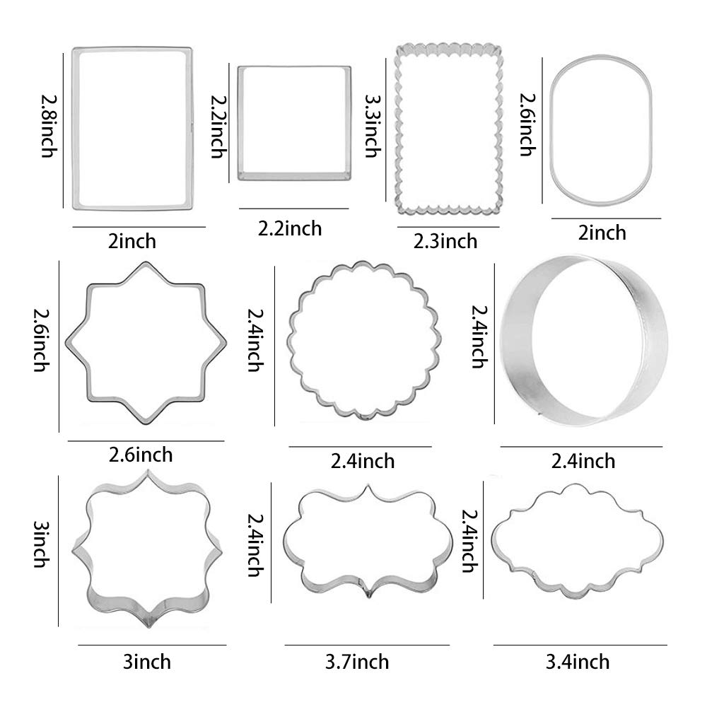 10 PCS Plaque Frame Cookie Cutters Set Fondant Tiles Biscuit Cutter Molds for Cookie Fruit Shapes