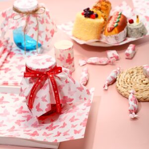 150 Pcs Wax Paper Sheets for Food Baking Wrapping Wax Paper Butterfly Deli Paper Sheets Greaseproof Printed Picnic Wrap Tissue for Hamburger Basket Sandwich Holiday Birthday Party Dessert(Pink)