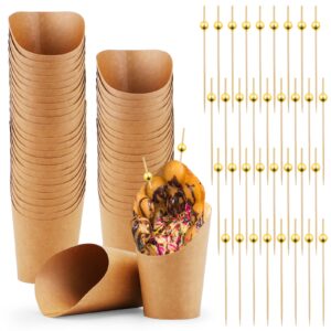 mojiezuo 100 pcs individual charcuterie cups with 100 wooden toothpicks 14oz cone popcorn container disposable french fry holder take out baking cup