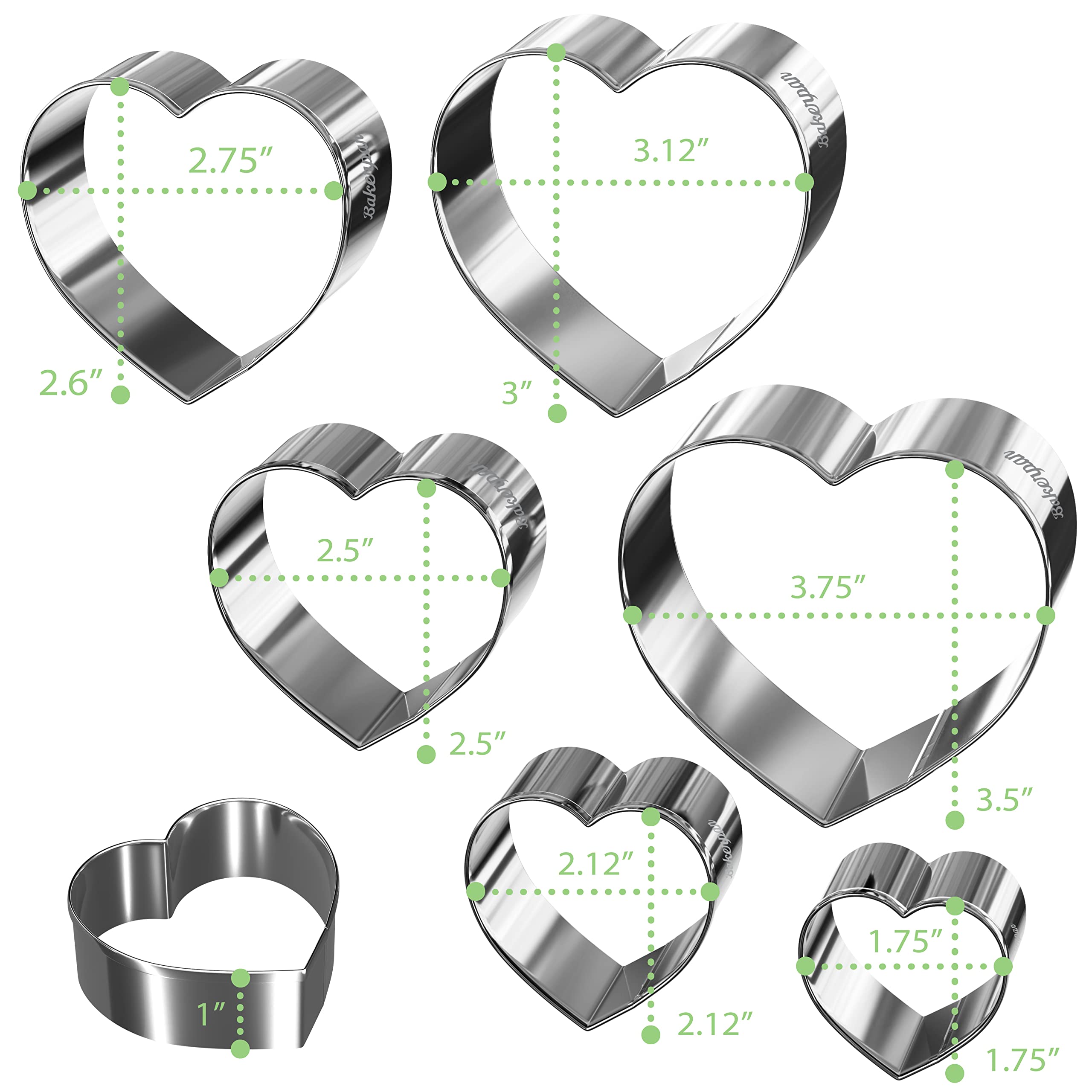 Bakerpan Stainless Steel Heart Cookie Cutter Set - Mini Heart Cookie Cutter Durable and Dishwasher Safe - Heart Shaped Cookie Cutters for Baking