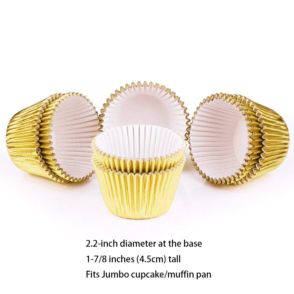 Gifbera Gold Foil Jumbo Cupcake Liners Metallic Large Muffin Baking Cups, 160-Count