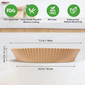 (100Pcs) Puricon Air Fryer Disposable Paper Liners, 6.3” Non-Stick Round AirFryer Parchment Paper for Baking Microwave, Food Grade Oil-Proof Unbleached -6.3 Inch