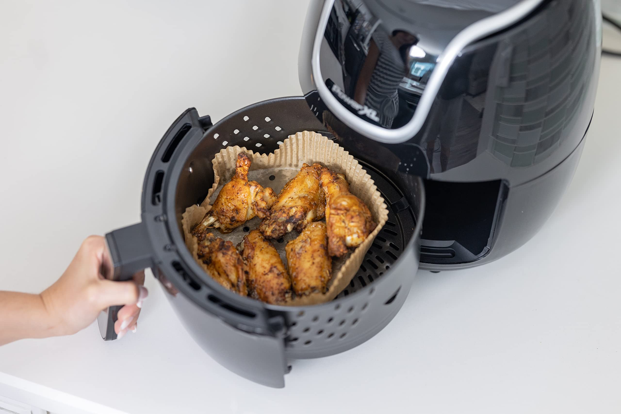 Rainy Day Essentials - Air Fryer Liners, Perforated with Holes, 100 Pieces, 6.3 Inches, Round, Fits 2-6QTS, Disposable Air Fryer Liner, Baking Paper, Oil Proof, Parchment Paper for Roasting