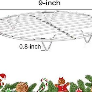 TeamFar Round Cooling Rack Set of 2, 9 Inch Round Rack Baking Steaming Roasting Rack Set Stainless Steel, Healthy & Dishwasher Safe, Mirror Finish & Rust Free